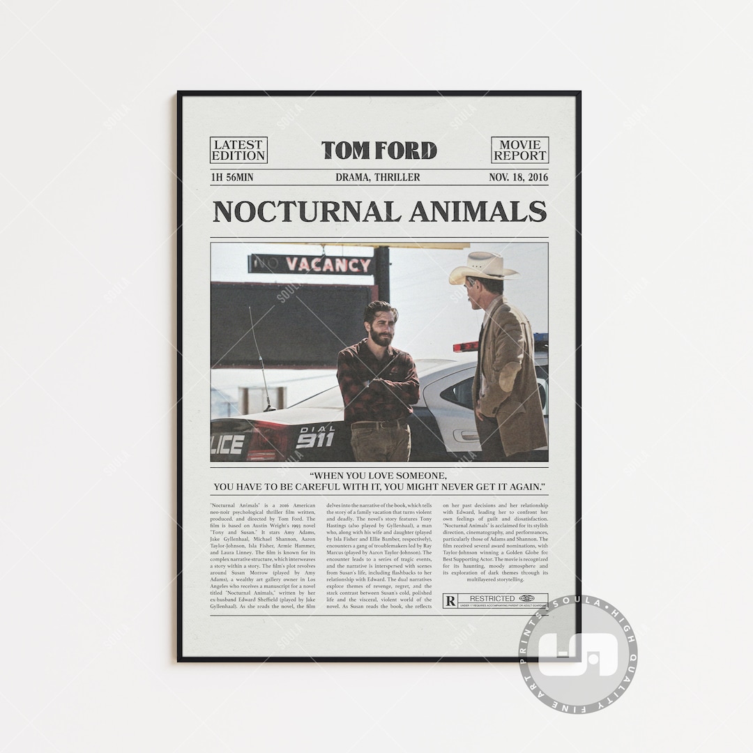 Nocturnal Animals Poster, Tom Ford, Movie Poster, Retro Newspaper ...