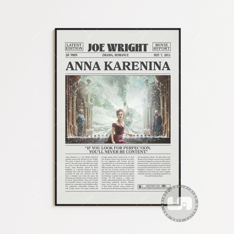 Anna Karenina Poster, Joe Wright, Retro Newspaper Movie Poster, Black White Wall Art, Vintage ...