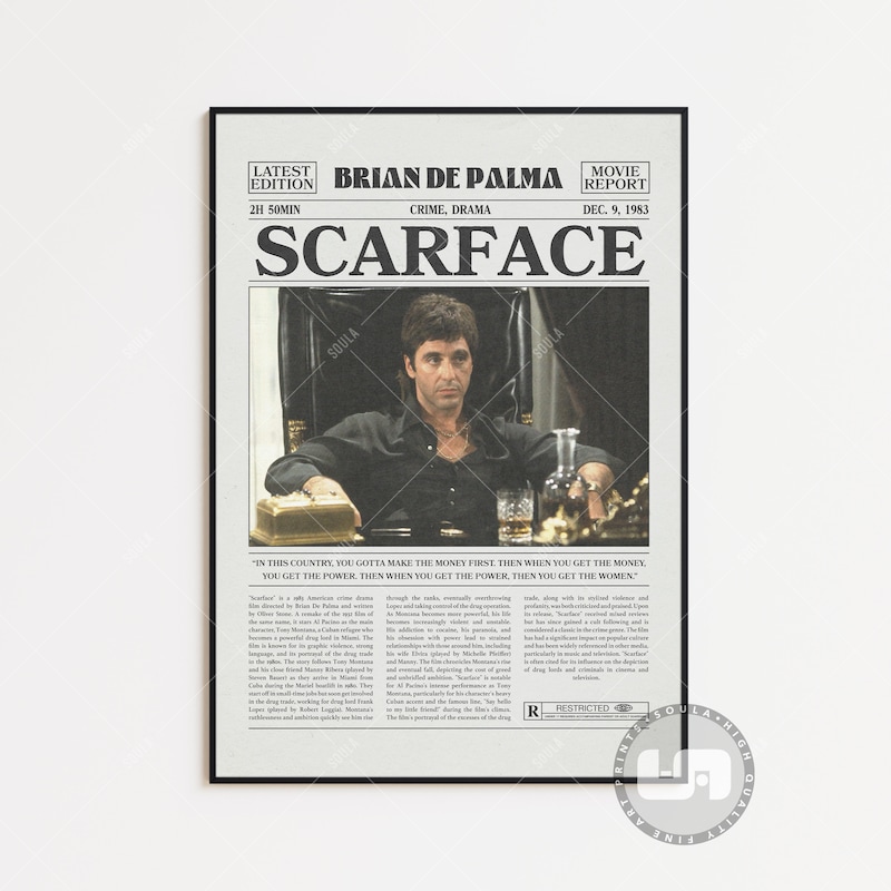 Scarface Black and White Poster - Etsy