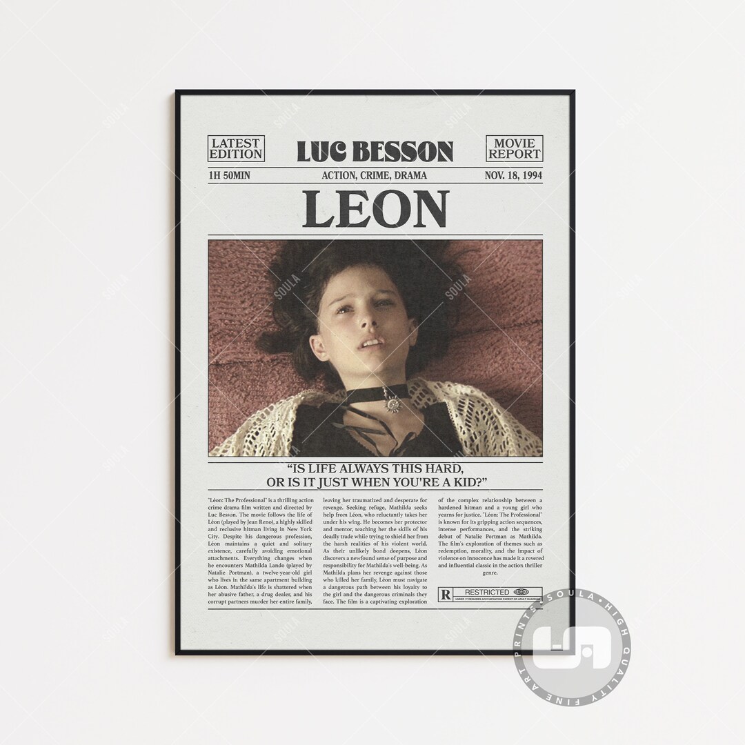 Leon Luc Besson Retro Newspaper Movie Poster Black White - Etsy
