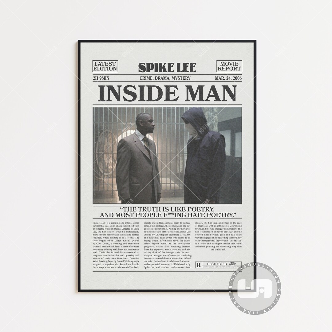 Inside Man Poster Spike Lee Retro Newspaper Movie Poster - Etsy