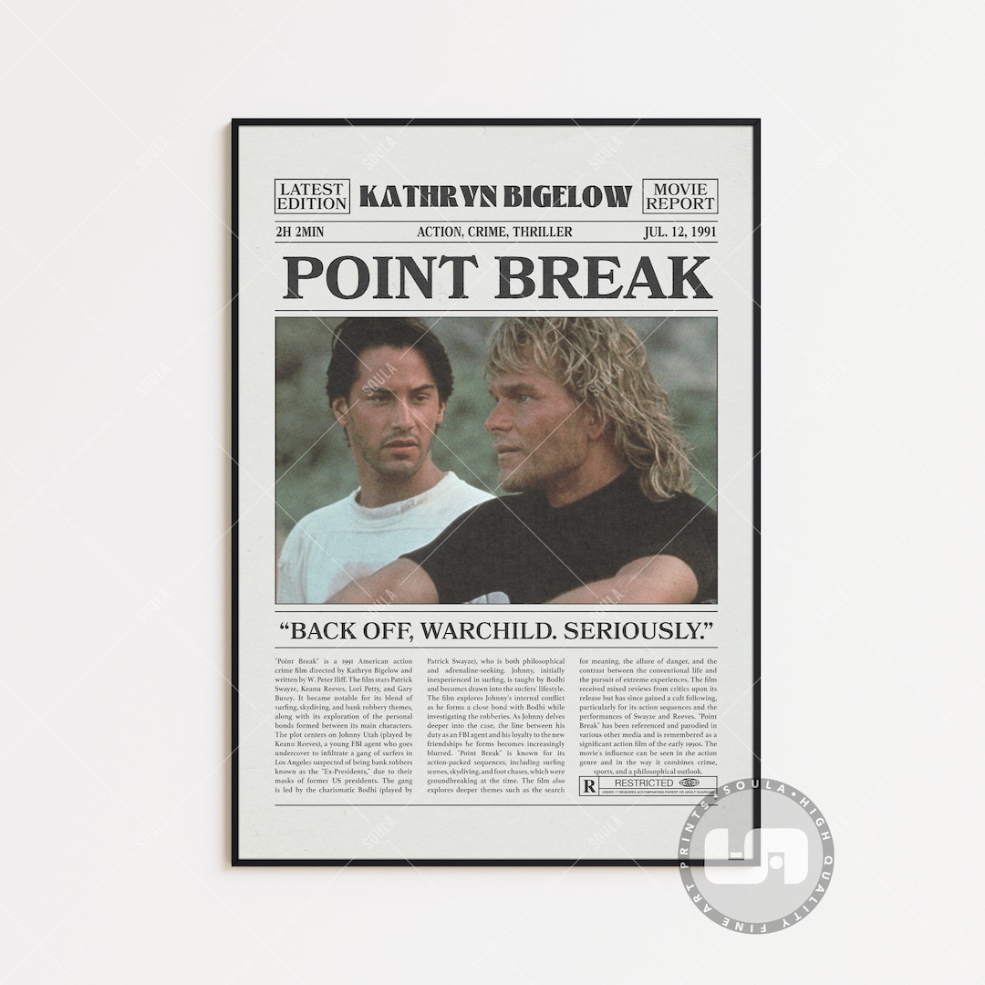 Point Break Poster, Kathryn Bigelow, Movie Poster, Retro Newspaper ...