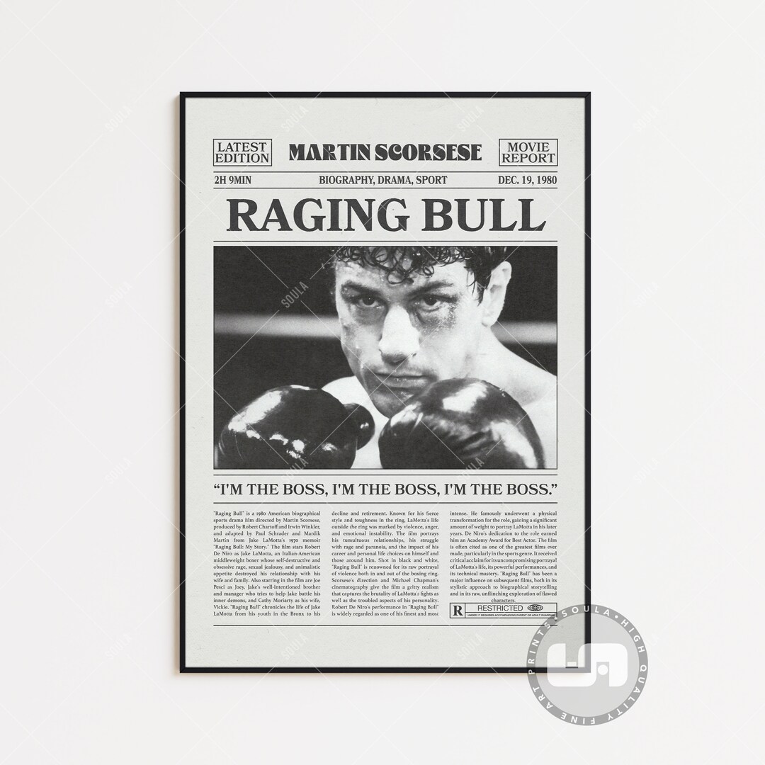 Raging Bull Poster, Martin Scorsese, Movie Poster, Retro Newspaper ...