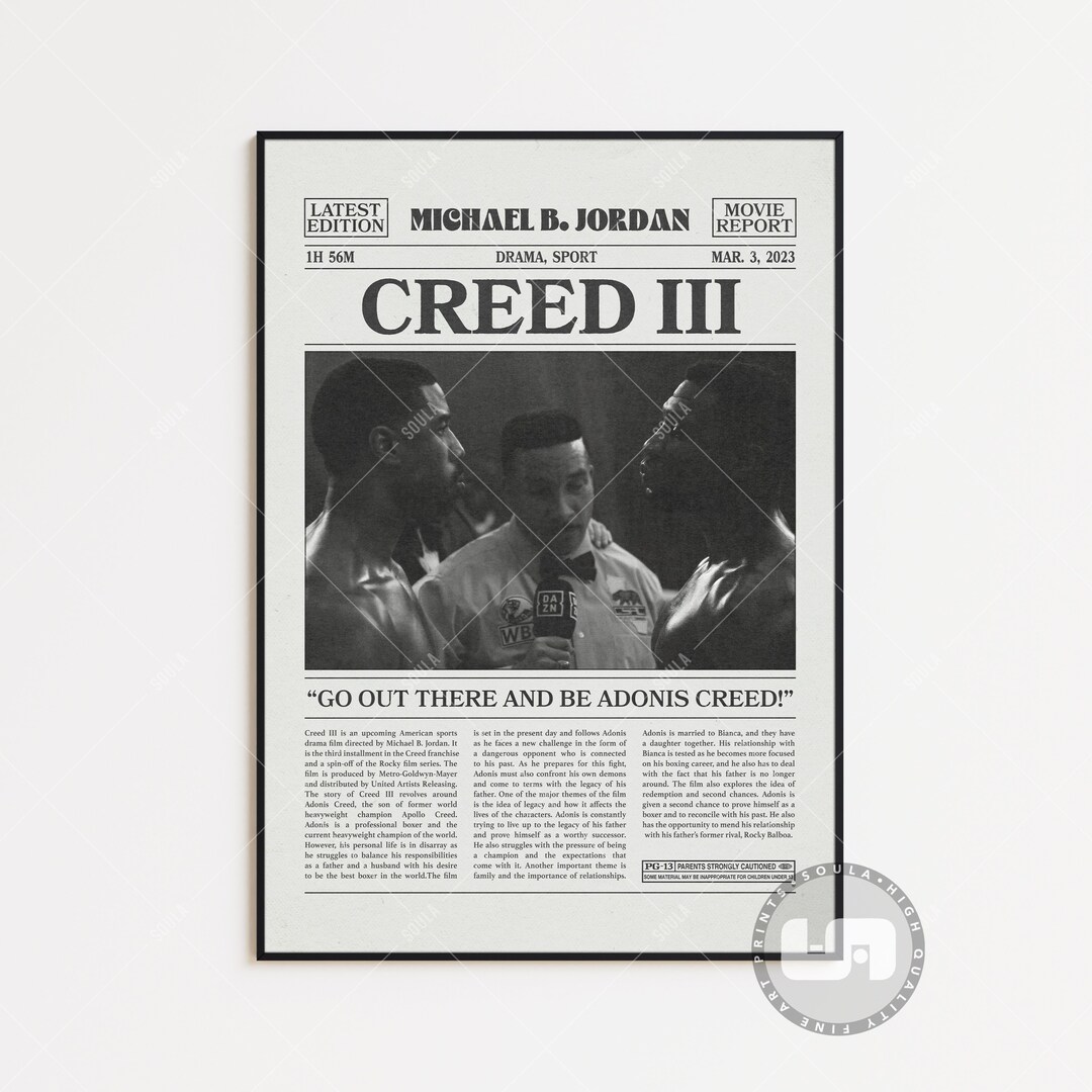 Creed 3 Poster Michael B. Jordan Retro Newspaper Movie - Etsy