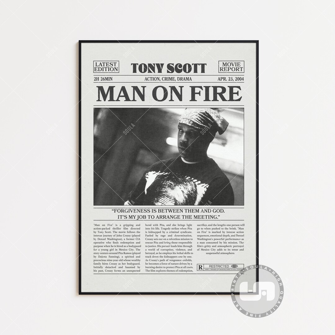 Man on Fire Tony Scott Retro Newspaper Movie Poster Black - Etsy