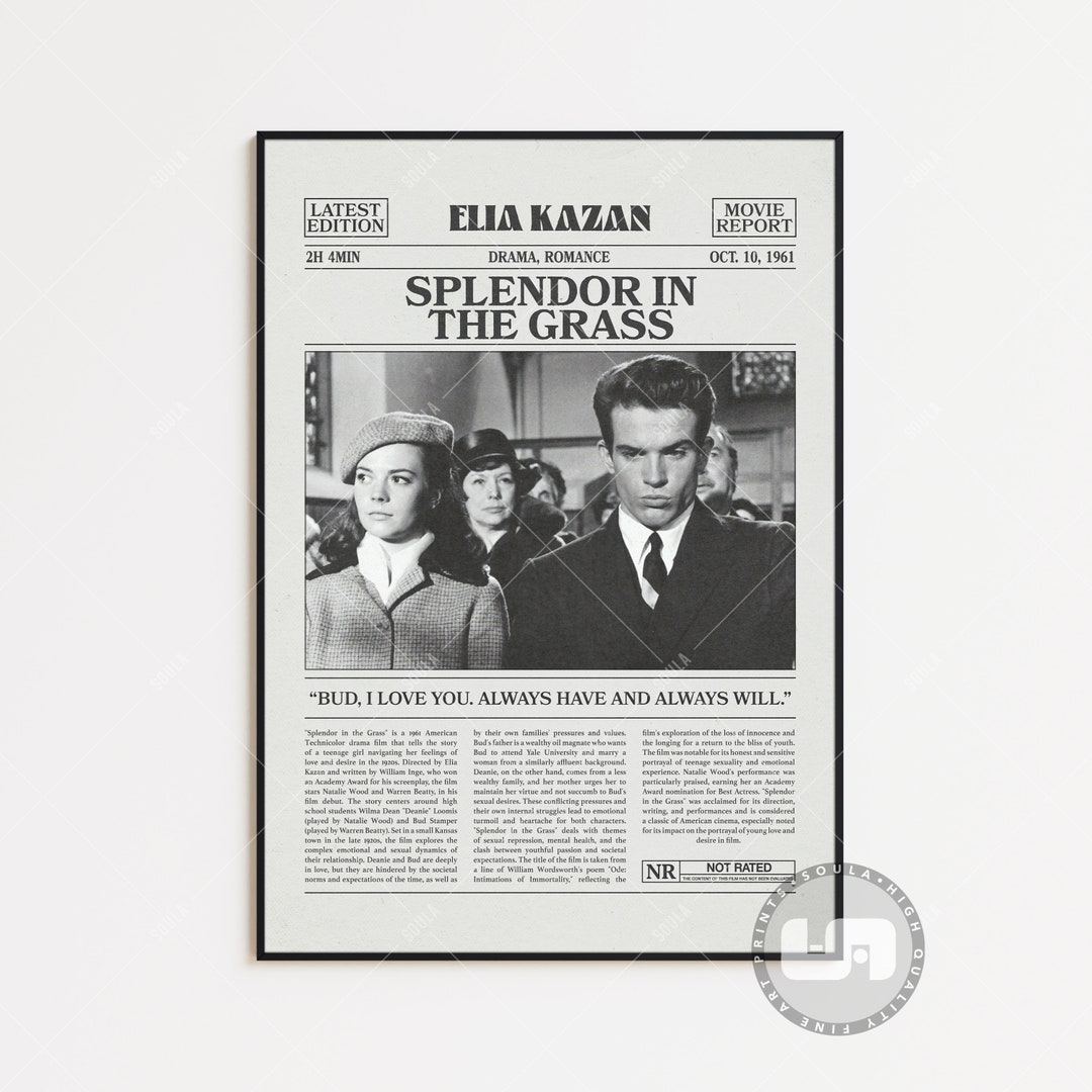Splendor in the Grass Poster, Elia Kazan, Movie Poster, Retro Newspaper ...