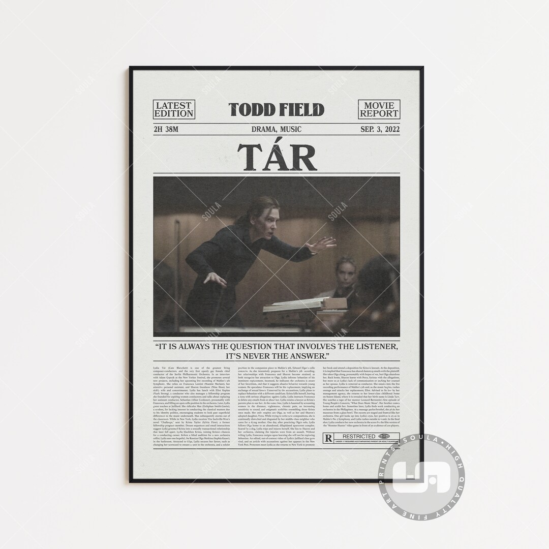 Tar Poster, Todd Field, Movie Poster, Retro Newspaper, Black White Wall ...