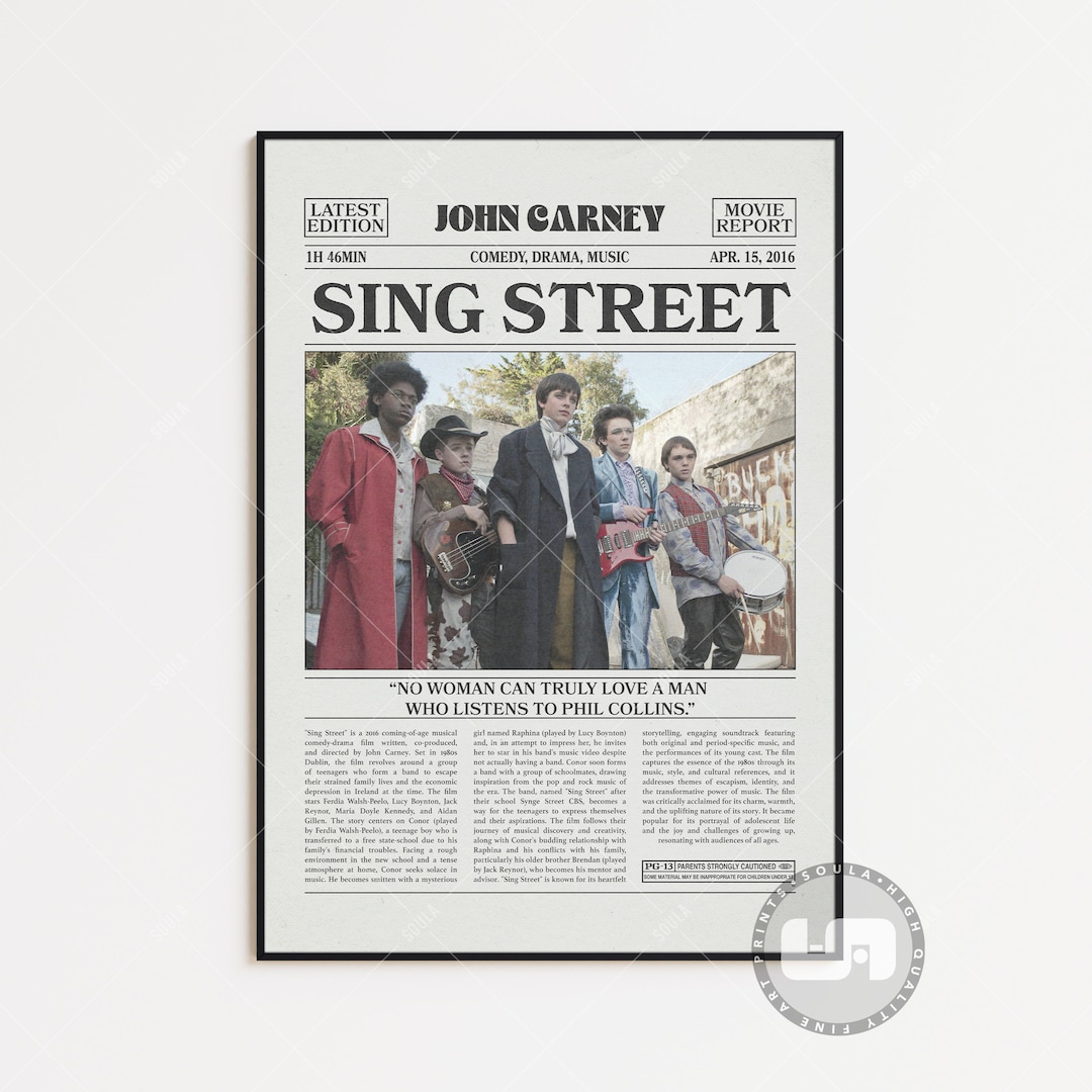 Sing Street Poster, John Carney, Movie Poster, Retro Newspaper, Black ...