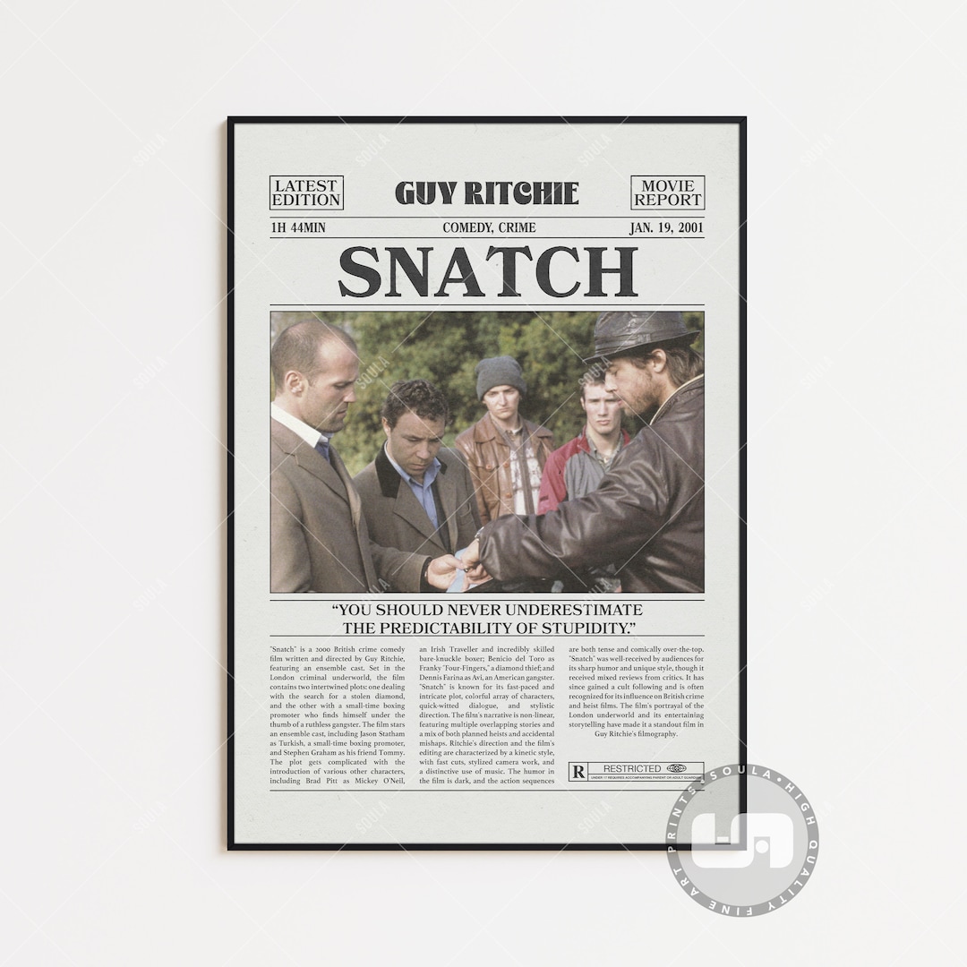 Snatch Poster, Guy Ritchie, Movie Poster, Retro Newspaper, Black White ...