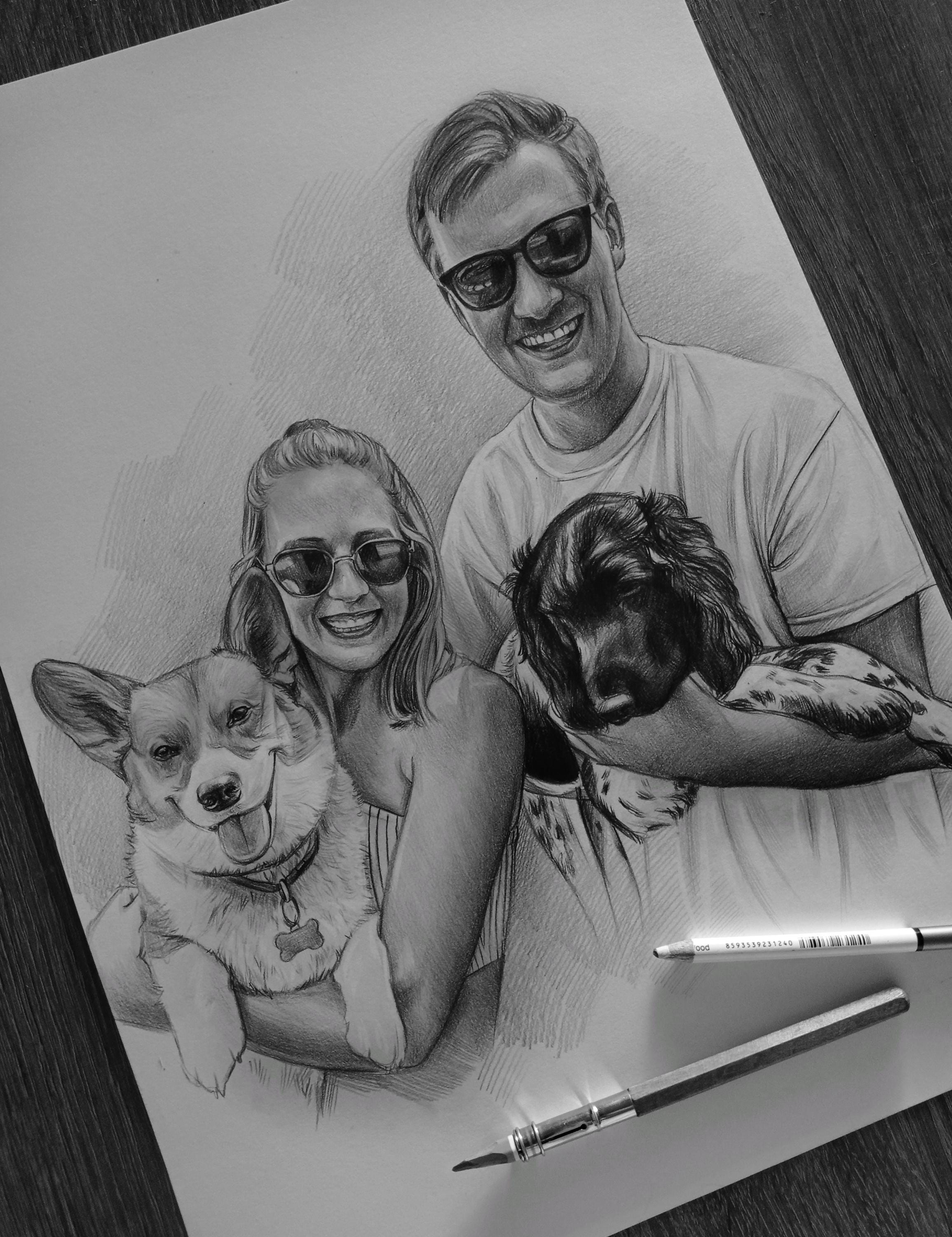 Custom Pet Portrait From Photo: Hand-drawn Graphite Pencil Animal ...