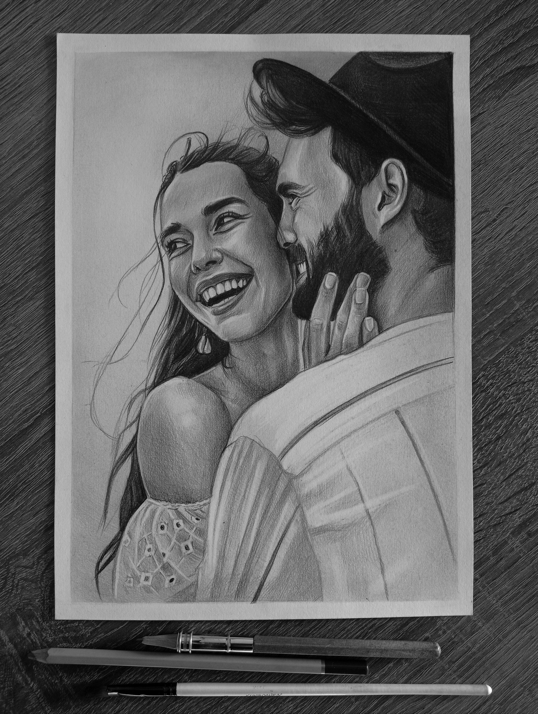 Custom Graphite Pencil Drawing From Photo, Personalized Hand Drawn ...