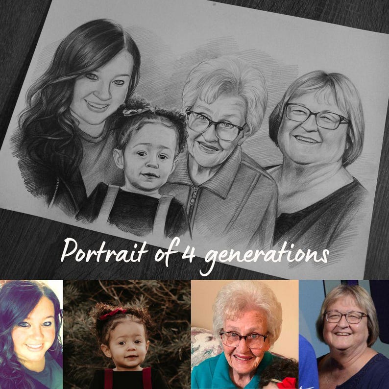 Custom Pencil Portrait From Photo, Personalized Graphite Drawing ...