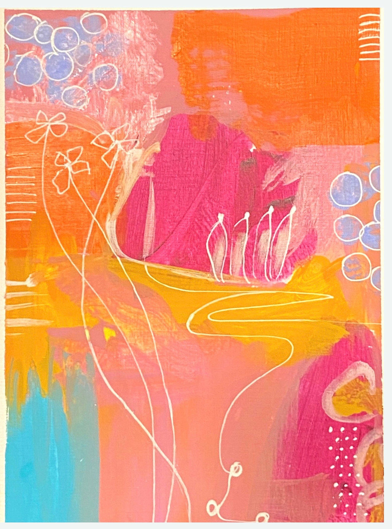 Original Art, Bright Wall Art, Mini Abstract Painting on Paper, Mixed ...