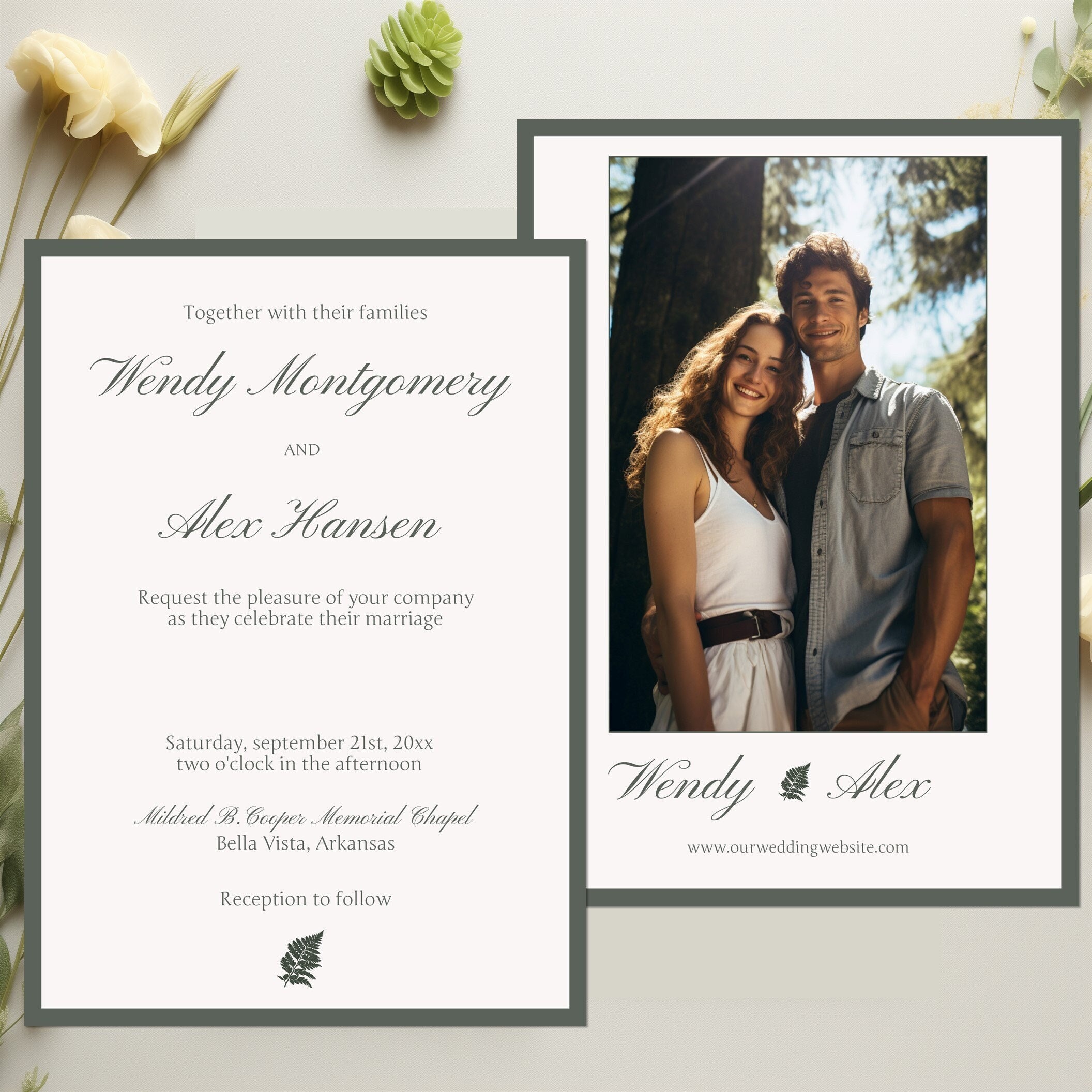 Green Nature Wedding Invitation Template, Downloadable Invitation ...
