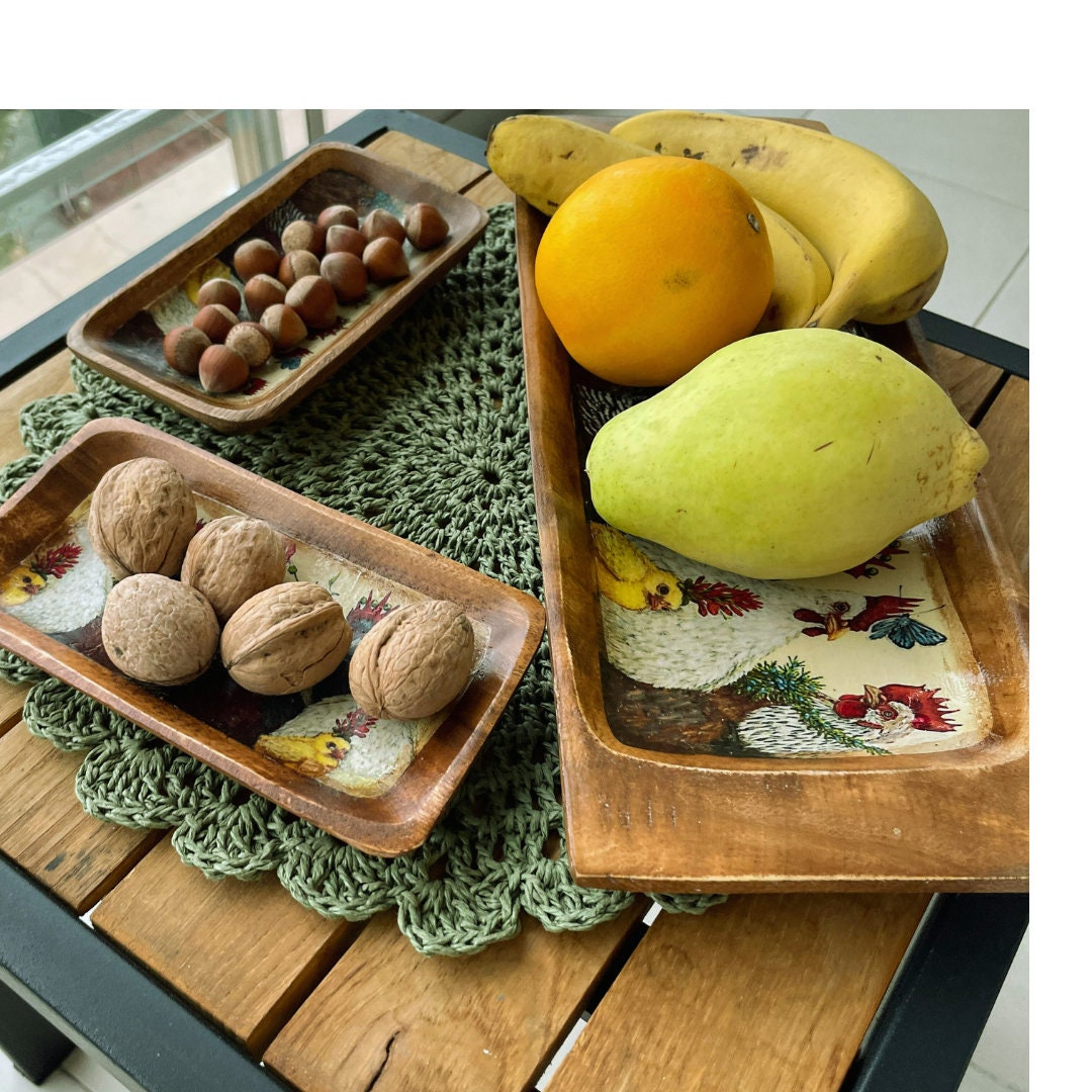 Set of Rooster Handpainted Acacia Wood Rectangle Plate - Etsy