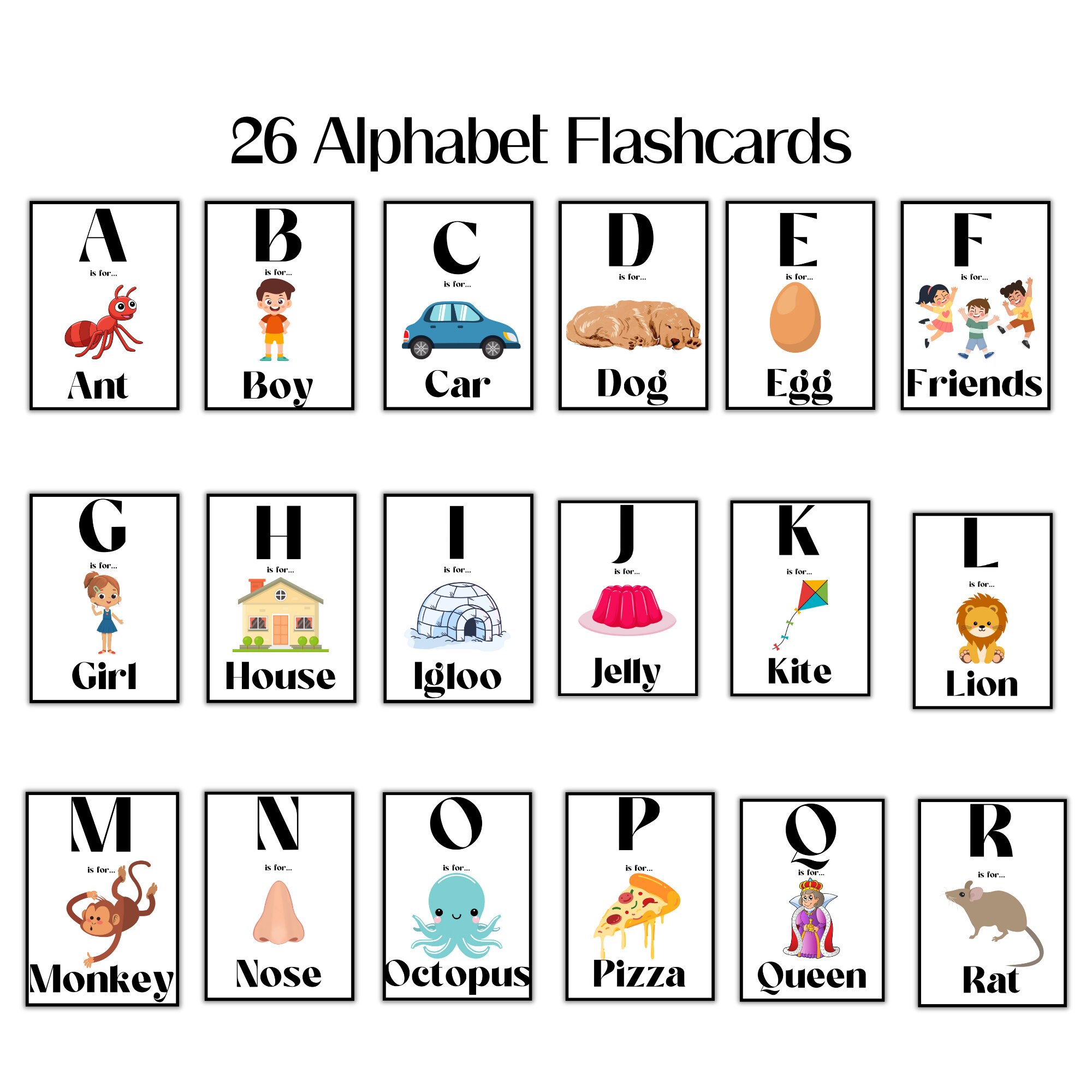 Printable Alphabet Flashcards for Toddlers, Montessori Flashcards ...