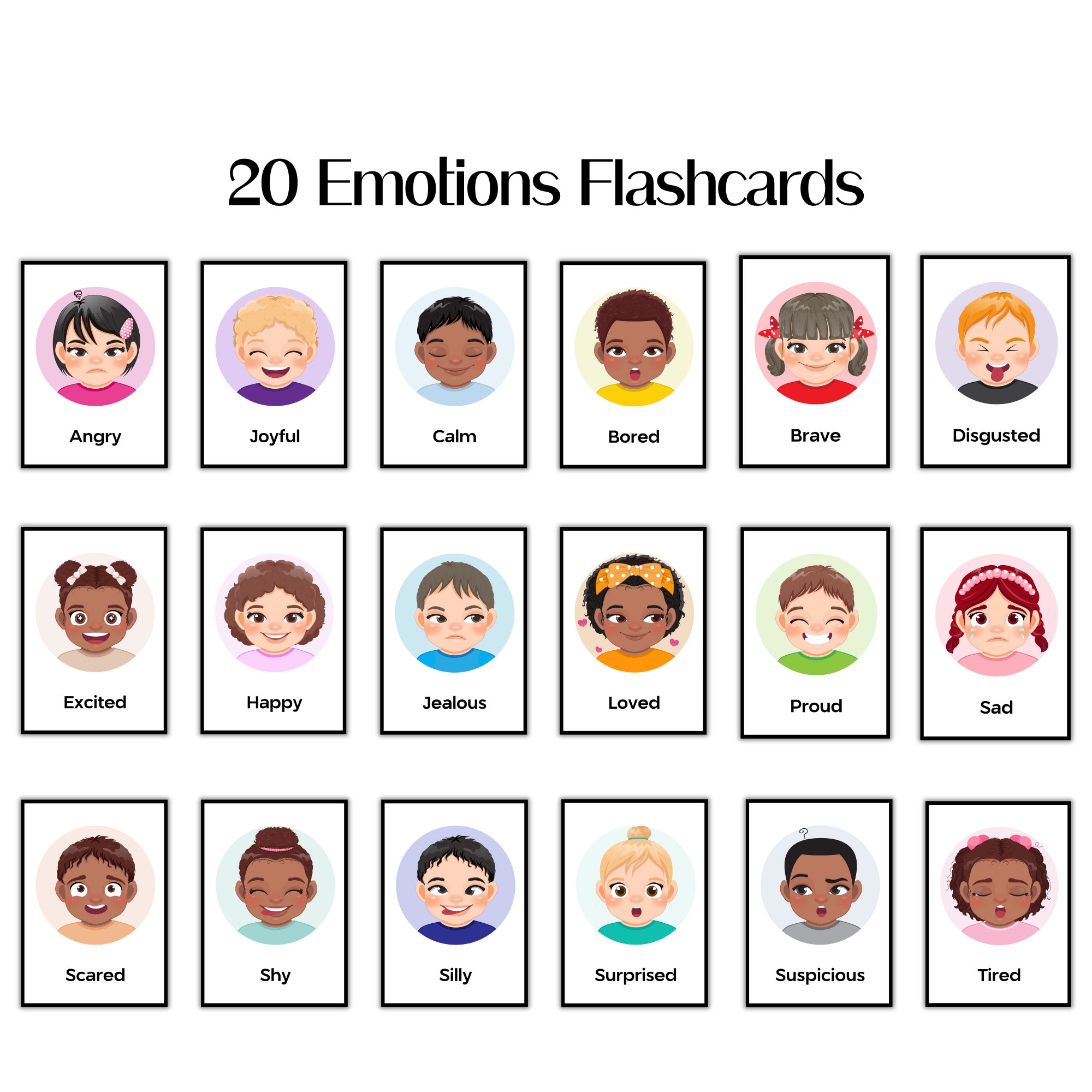 20 Printable Emotions Flashcards for Toddlers, Emotions Worksheet, Learning for Kids ...