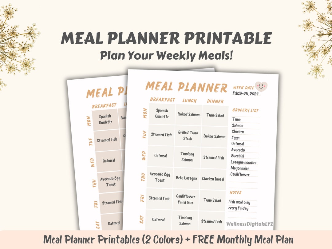 Printable weekly meal planner template - scribemens