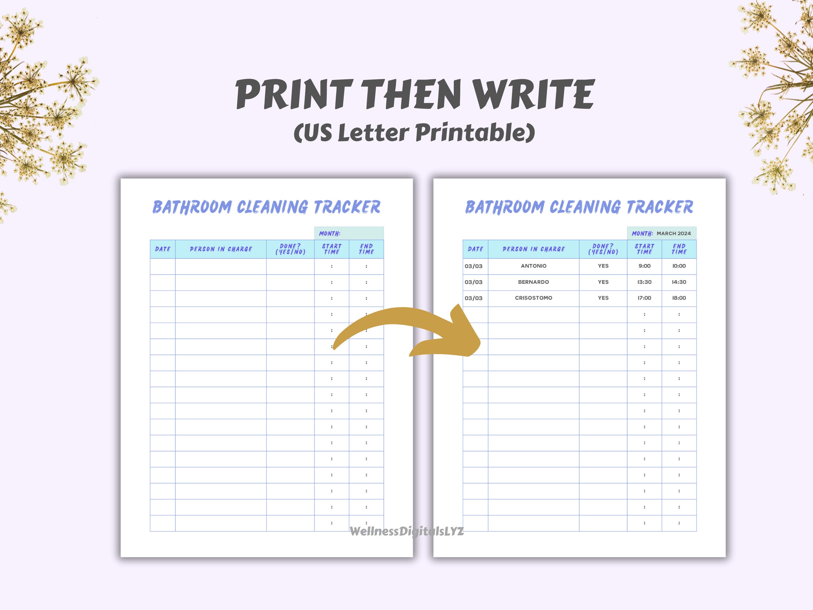 Bathroom Cleaning Tracker, Printable Cleaning Tracker, Cleaning Planner ...