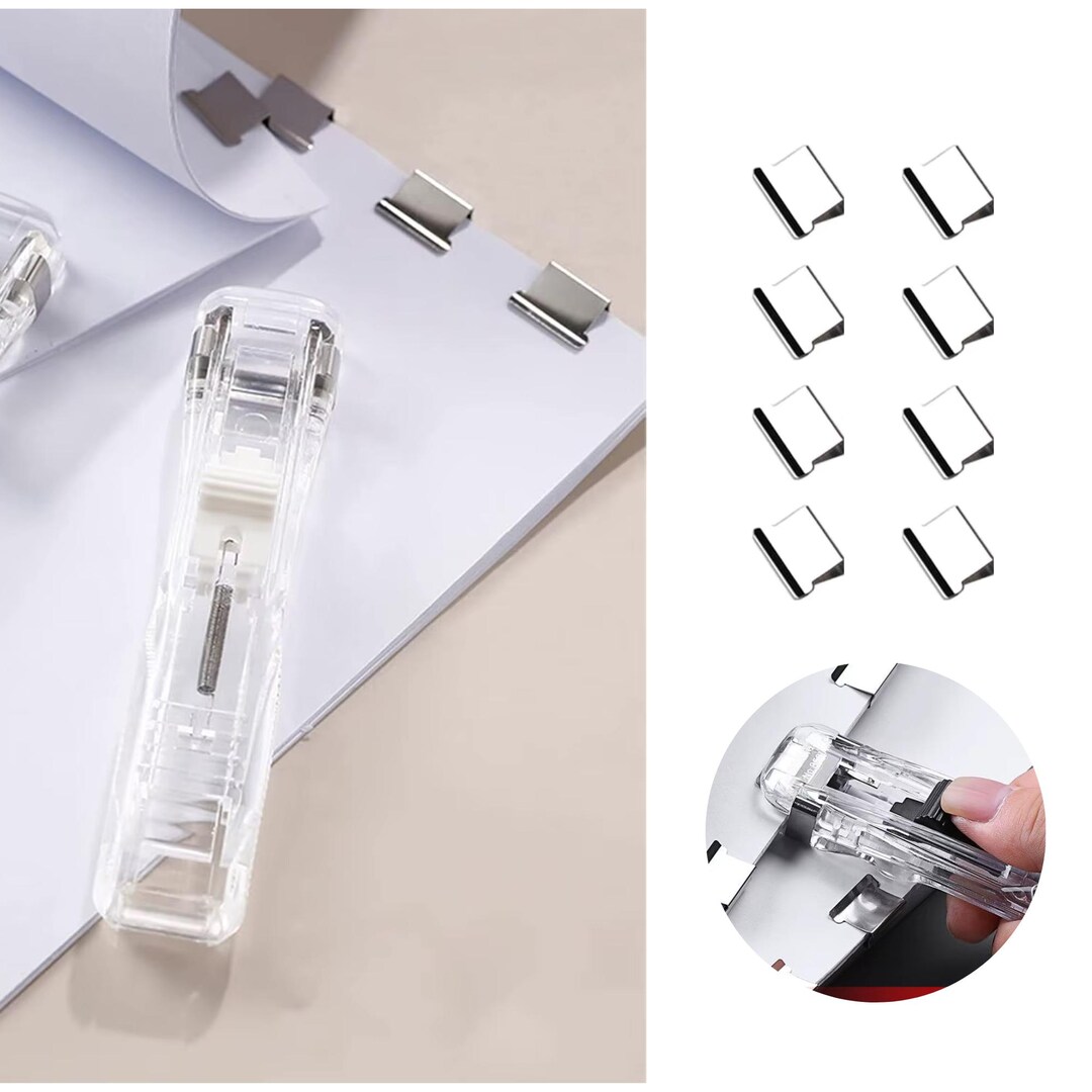 1 Staple-free Stapler & 8 Push Binder Clips, No-staple Stapler ...