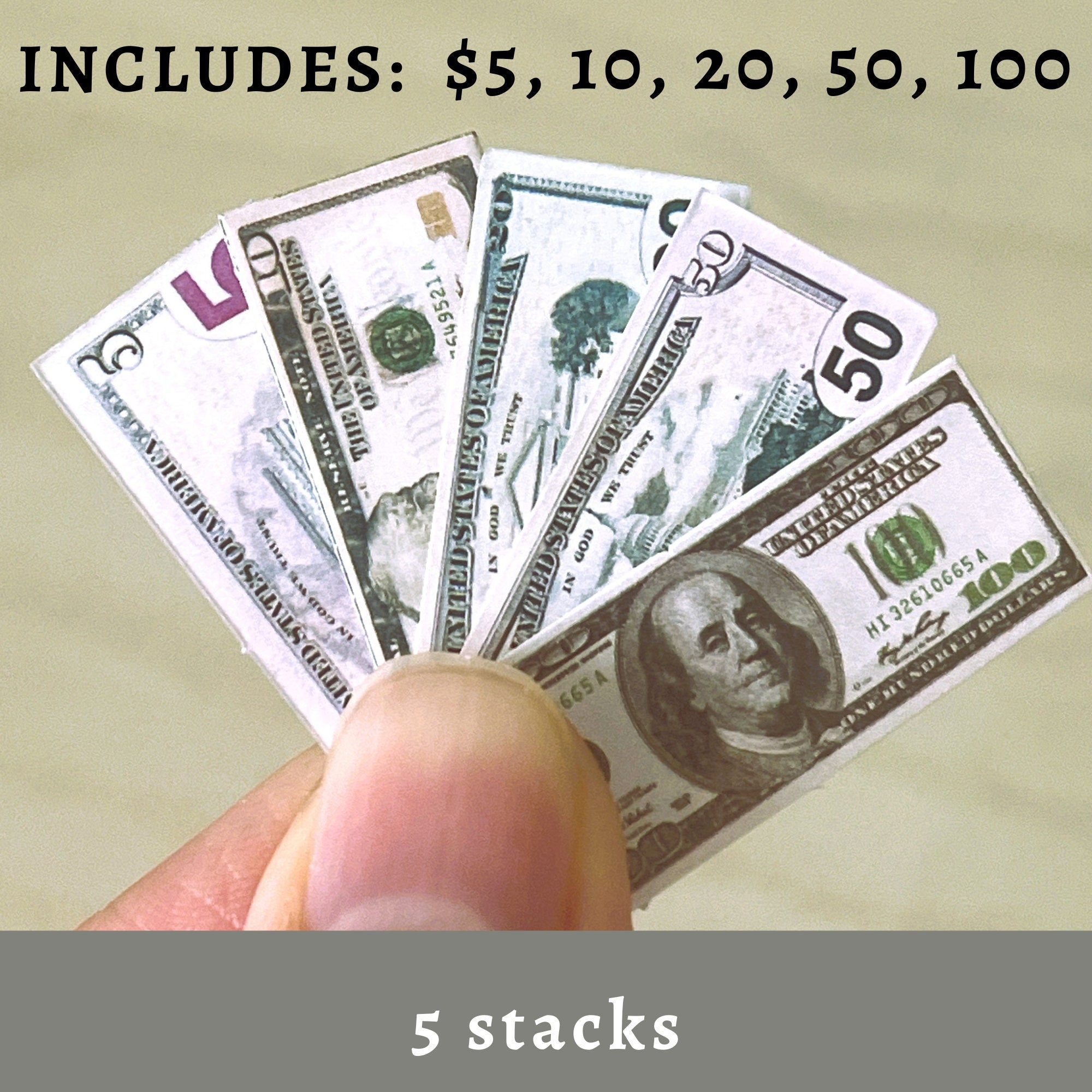 Dollhouse Craft Supplies Dollhouse Miniature Paper Money, Includes 5, 10, 20, 100 Bills, 5 ...