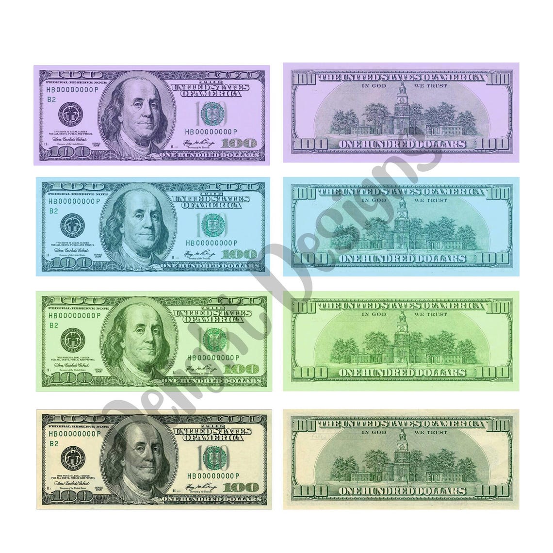 Printable Rainbow 100 Dollar Bills Placeholders Play Prop Money Baby ...