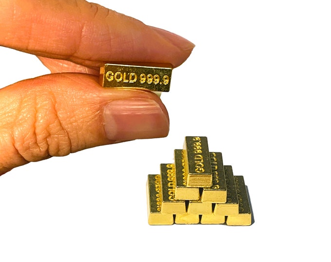 10K Solid Yellow Gold Brick Bar Fine Gold Bar Pendant 1.29" 3.8 Grams ...