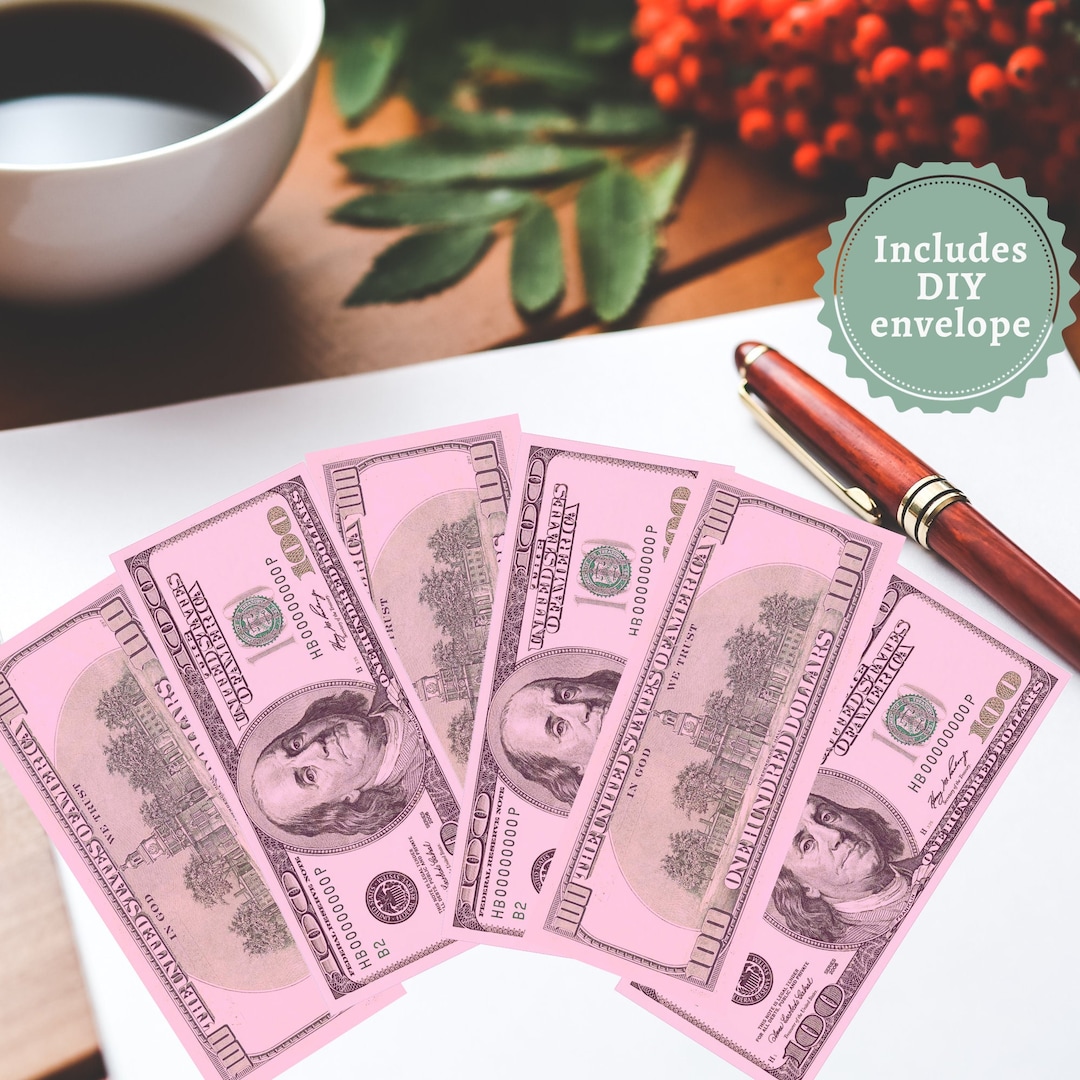 Printable Pink 100 Dollar Bill Placeholders Play Prop Money ...