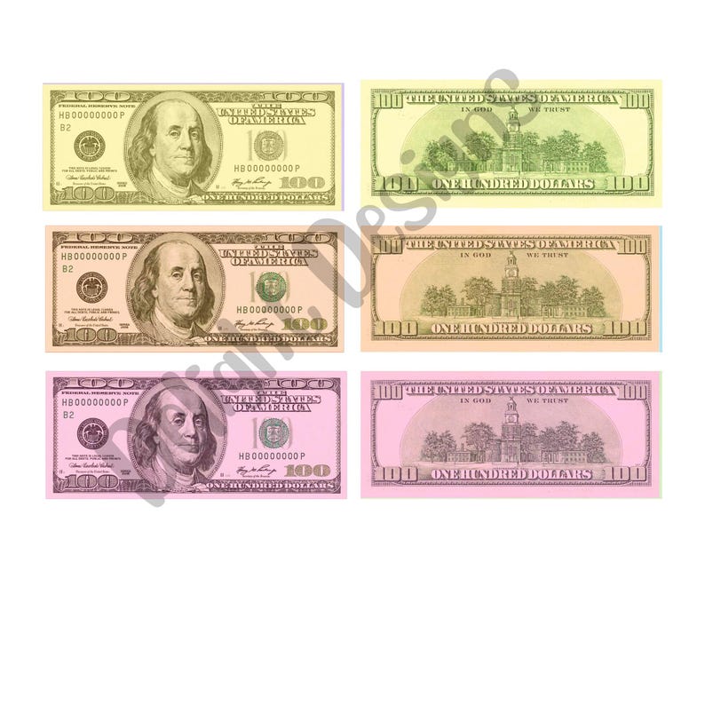Printable Rainbow 100 Dollar Bills Placeholders Play Prop Money Baby ...