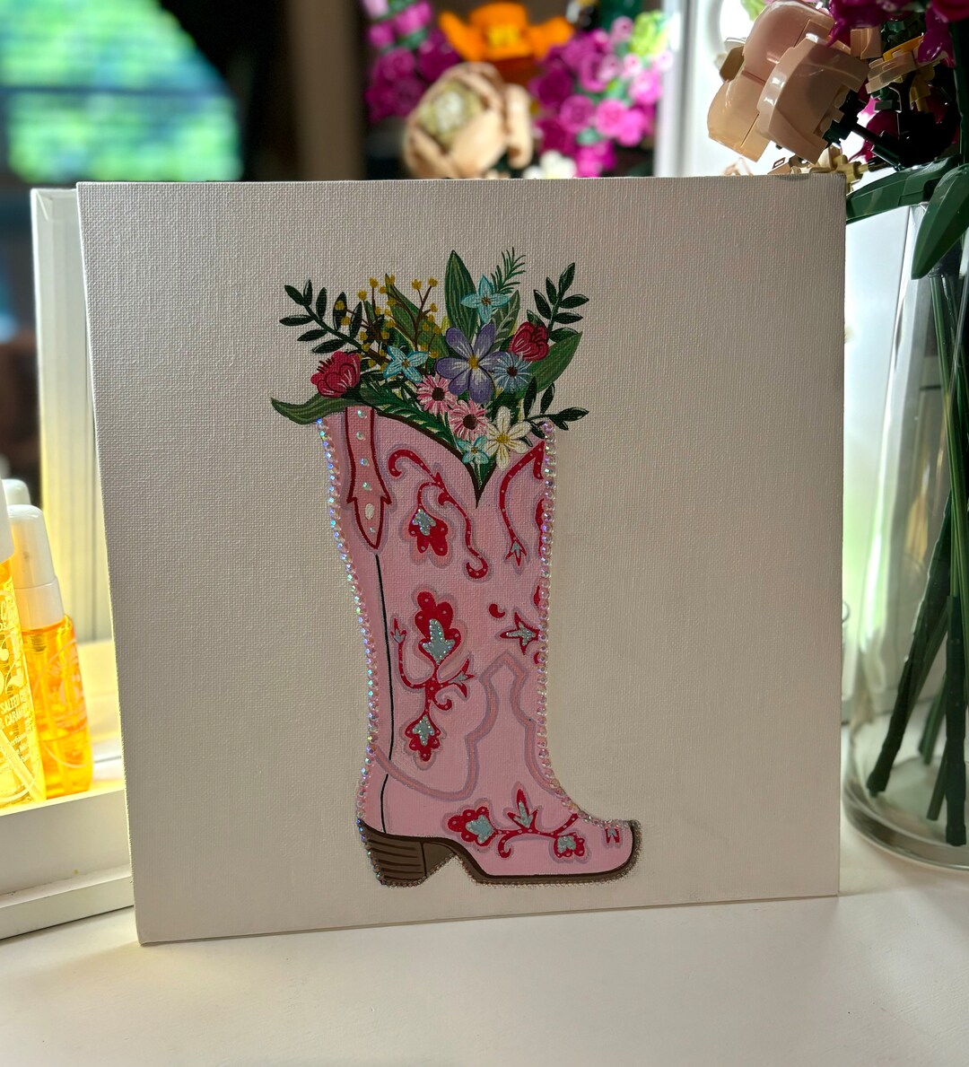 Multicolor Cowboy Boot With Flowers Rhinestone Painting - Etsy