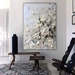 Large 3D White Gray Flower Oil Painting on Canvas,gray-white Wall Art ...