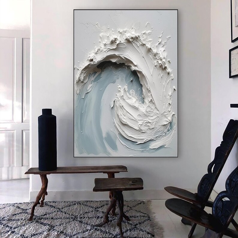 3D Ocean Wave Heavy Textured Oil Painting,3d Texture Canvas Wall Art,abstract Ocean Wave Wall ...