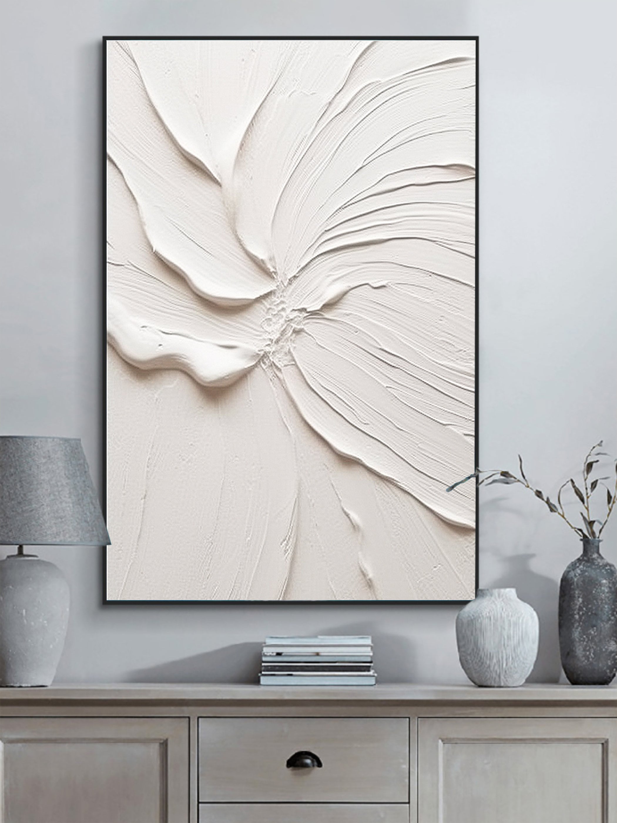 3D White Textured Wall Art,white Minimalist Painting,white Lines Canvas ...