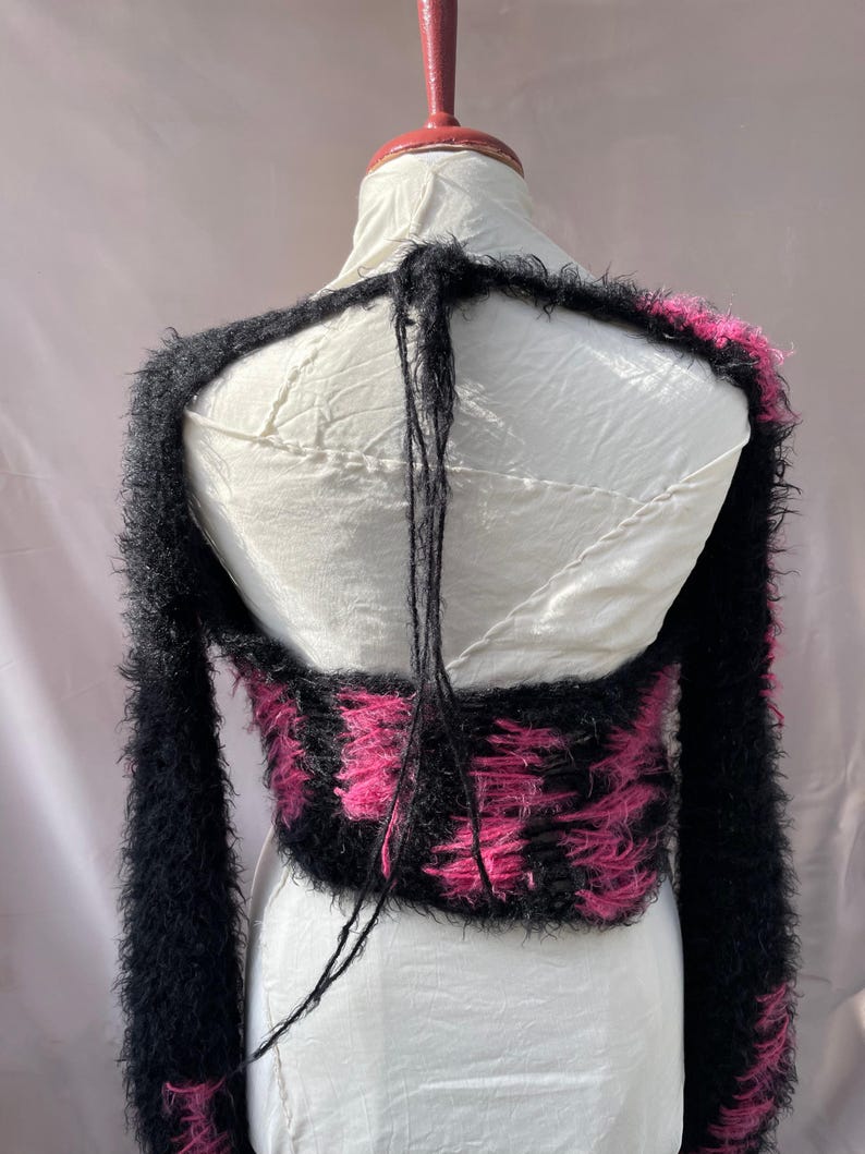 Handmade Y2K Grunge Knit Sweater With Bolero, Black Pink, Festival ...