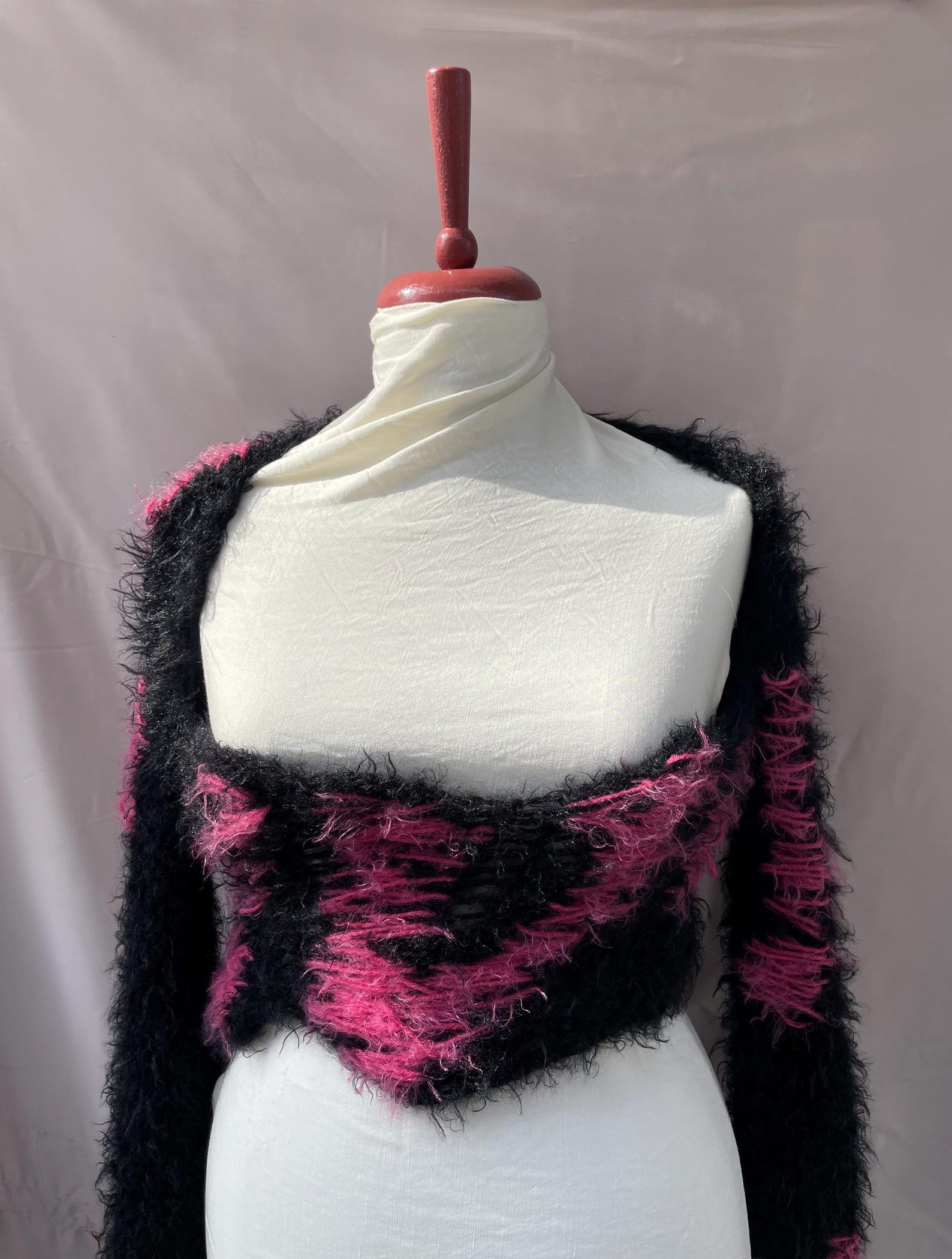 Handmade Y2K Grunge Knit Sweater With Bolero, Black Pink, Festival ...