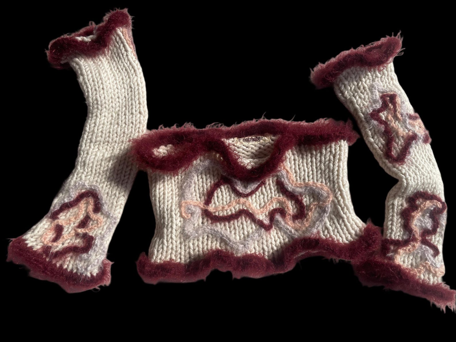 Handmade Y2K Grunge Strapless Top and Arm Warmers Set, Cream Burgundy ...