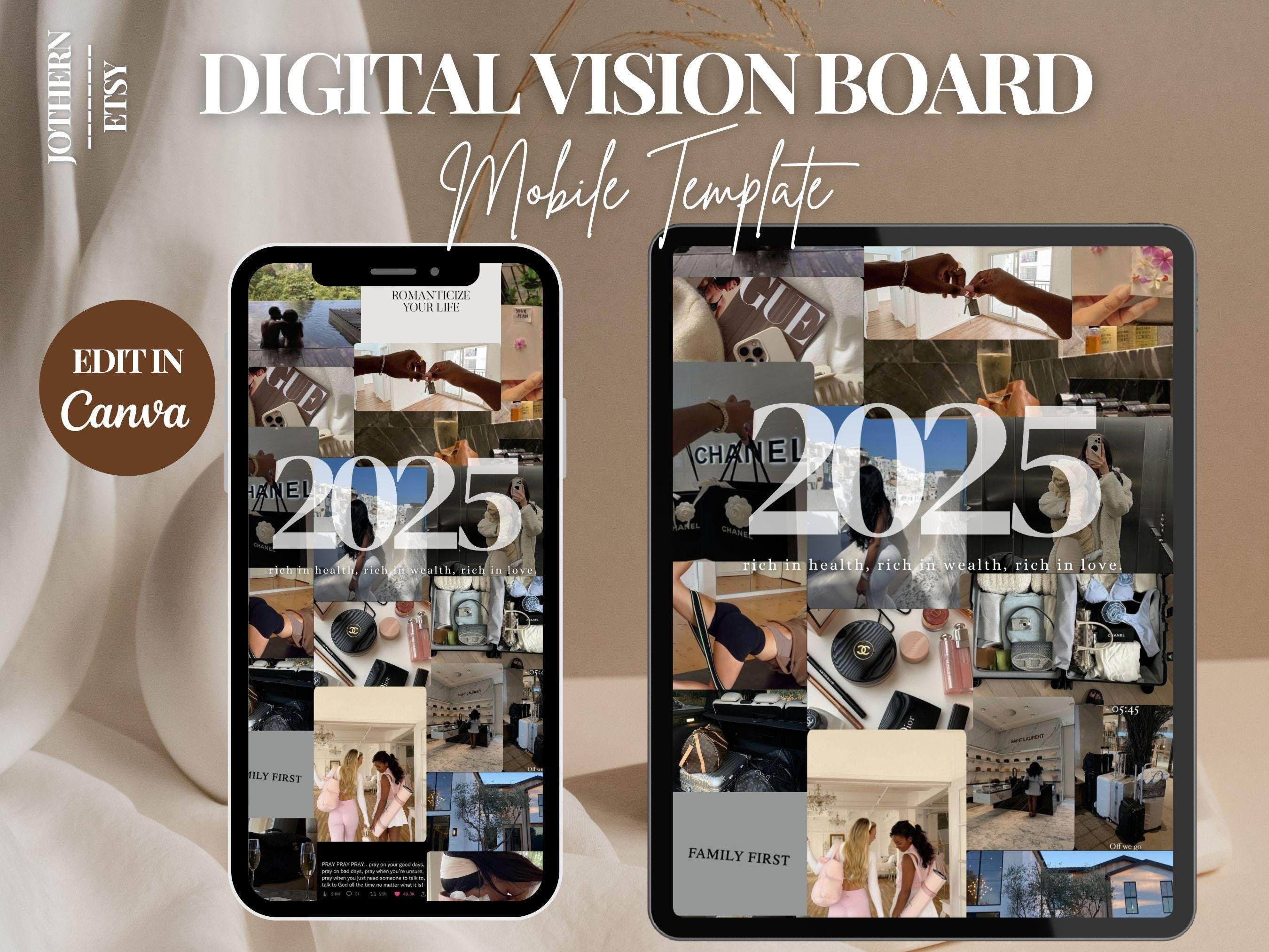 2025 Vision Board Template Prayer Board Template Dream Board Canva ...