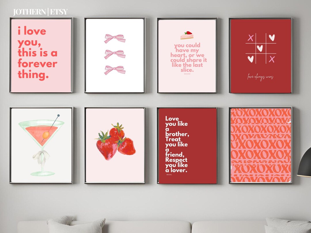Valentine's Day Decor Printables Set of 8 Prints Digital Art Trendy ...
