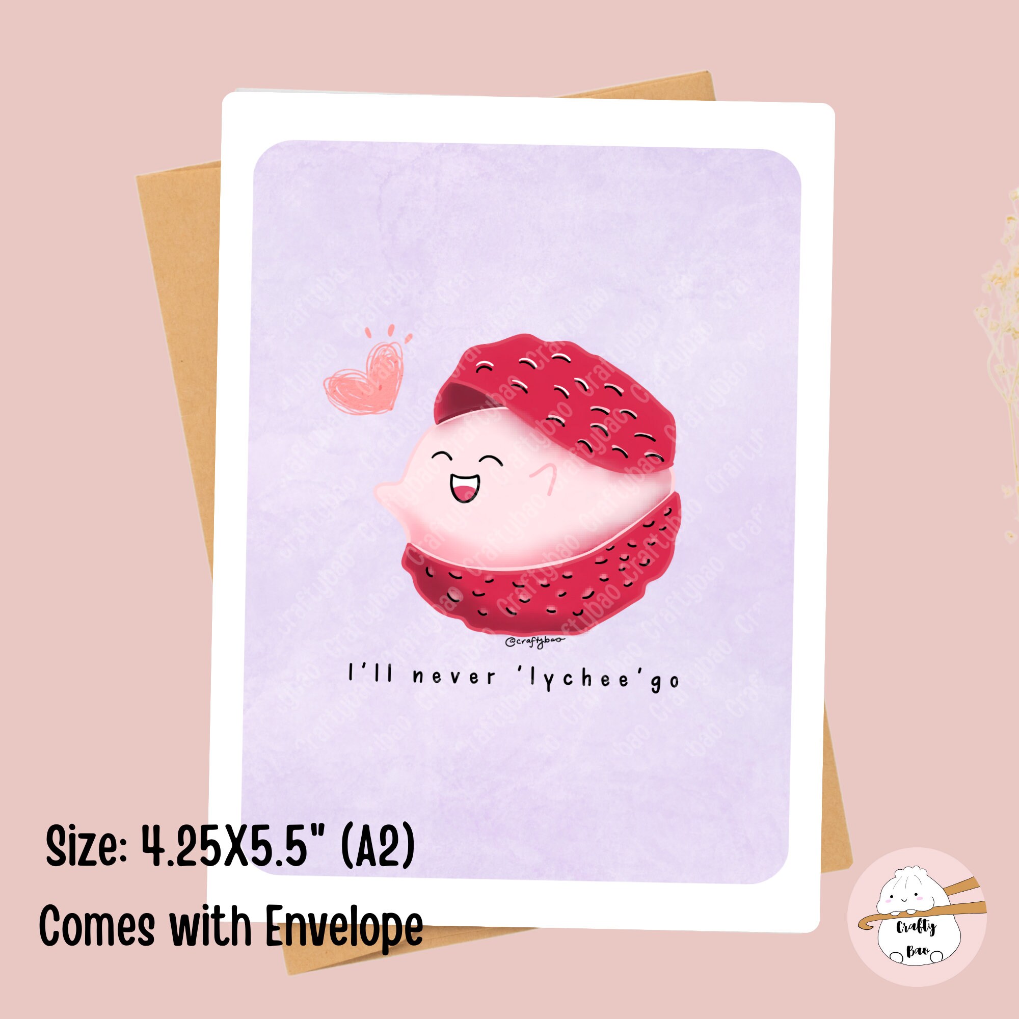 Adorable Kawaii Lychee Pun Card Punny Valentine's Day Greeting Hand ...