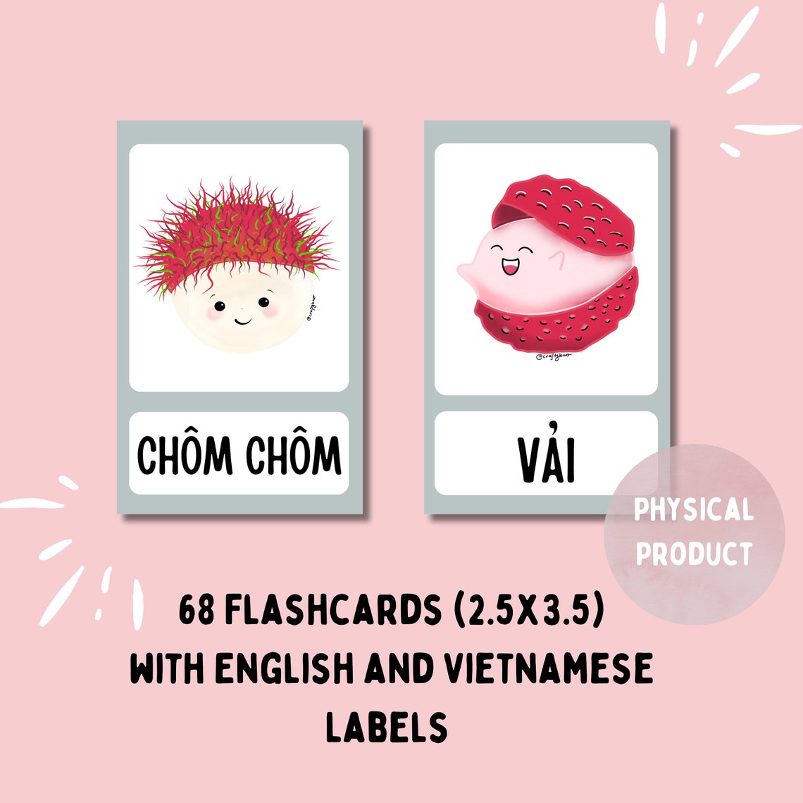 Fruits and Veggies Bilingual Flash Card Set 68 Cards English ...