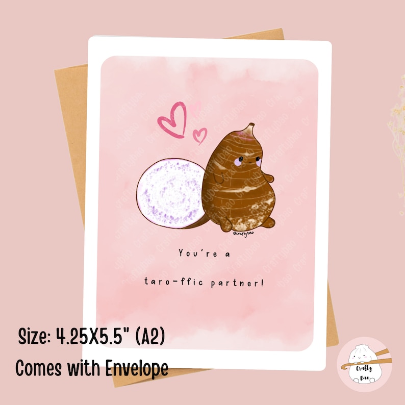Adorable Kawaii Taro English Pun Card Punny Valentine's Day Greeting ...
