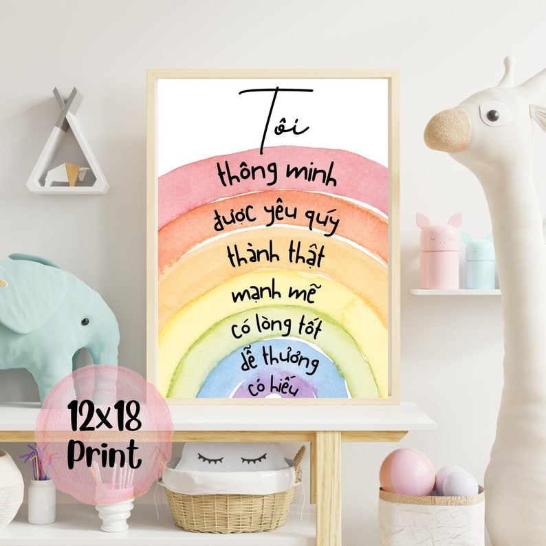 Rainbow Vietnamese Affirmations Poster Set 12x18 Watercolor - Etsy