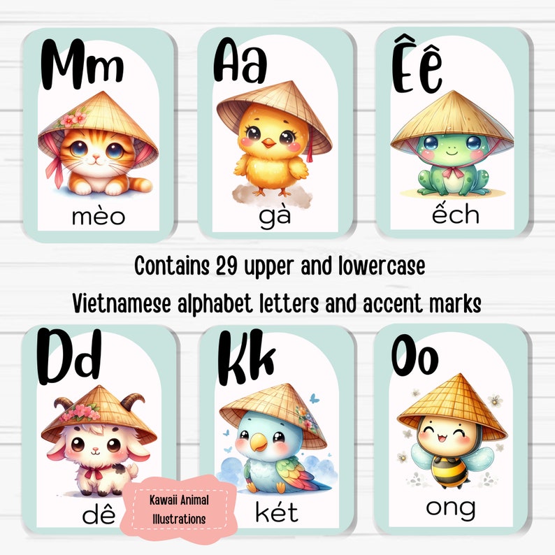 Vietnamese Alphabet Flashcards With Adorable Animals Larger Size ...