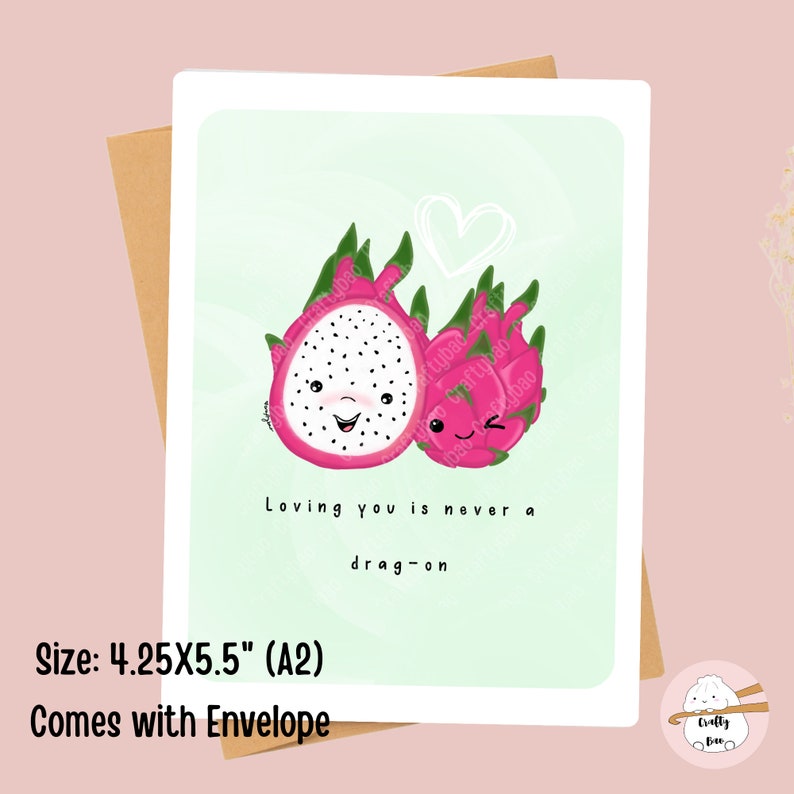 Adorable Kawaii Dragonfruit Pun Card Punny Valentine's Day Greeting ...