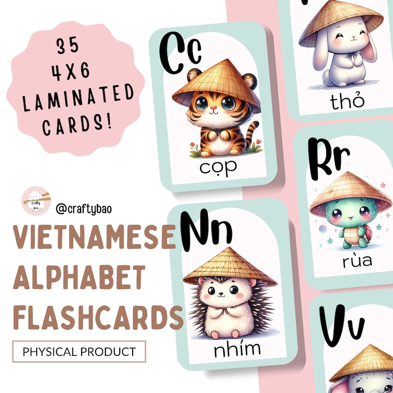 Vietnamese Alphabet Flashcards With Adorable Animals Larger Size ...