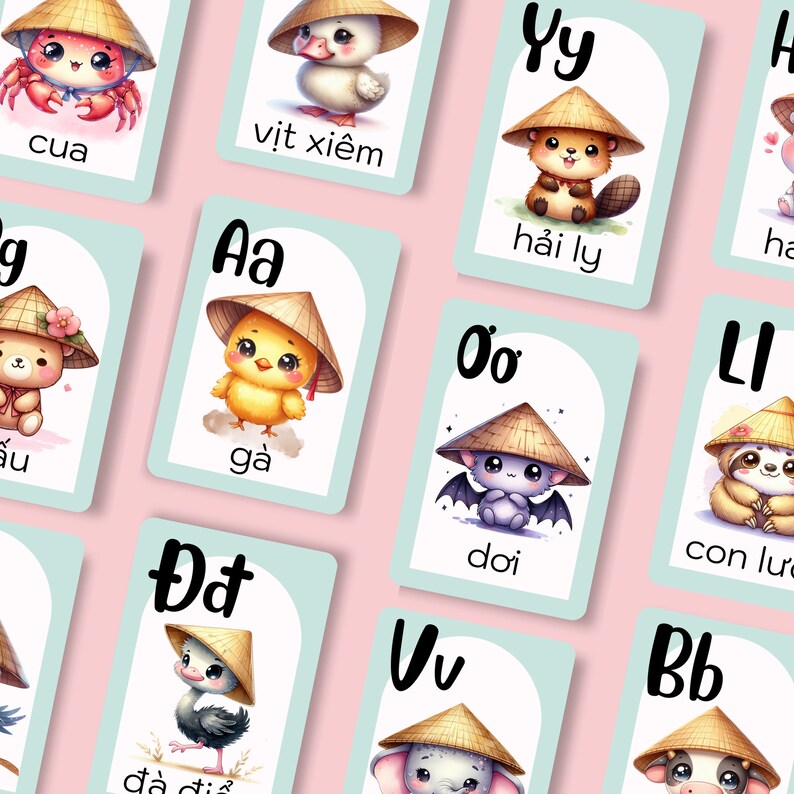 Vietnamese Alphabet Flashcards With Adorable Animals Larger Size ...