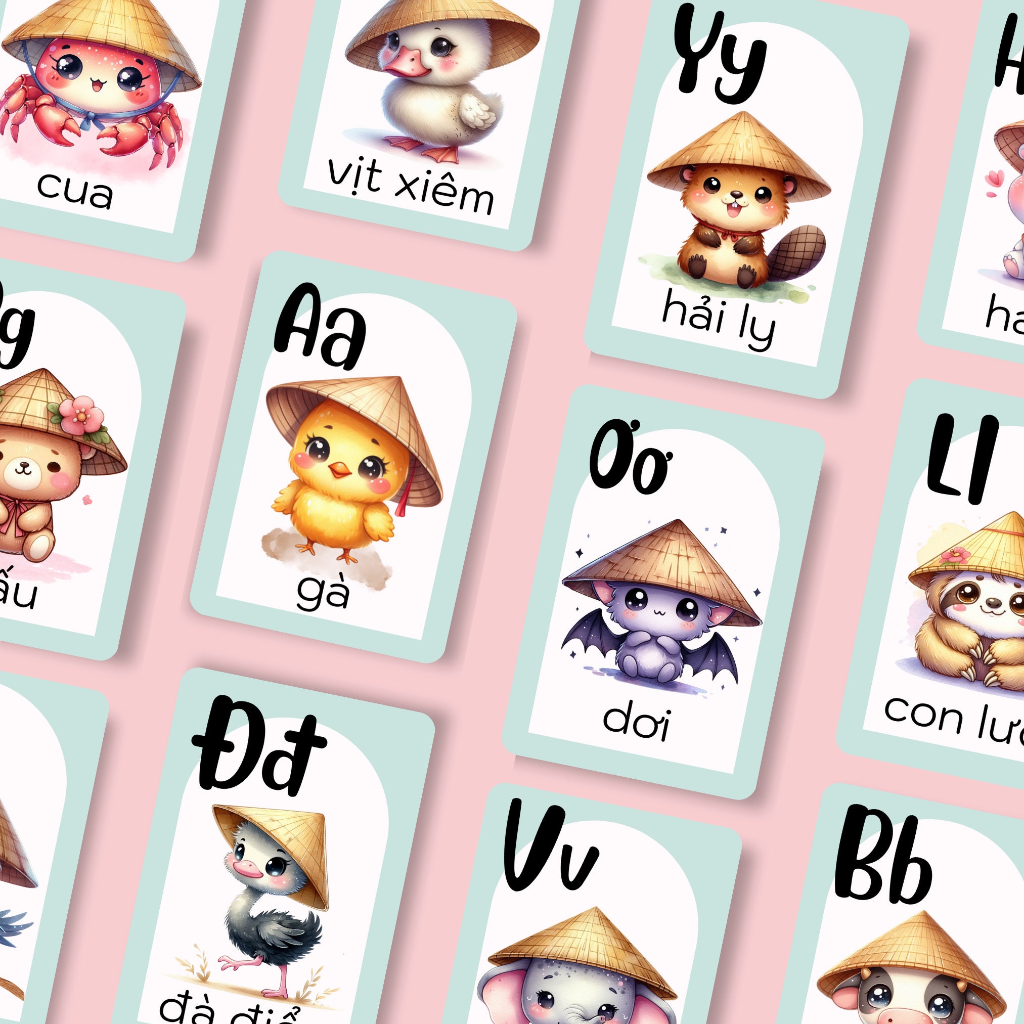 Vietnamese Alphabet Flashcards With Adorable Animals Larger Size ...