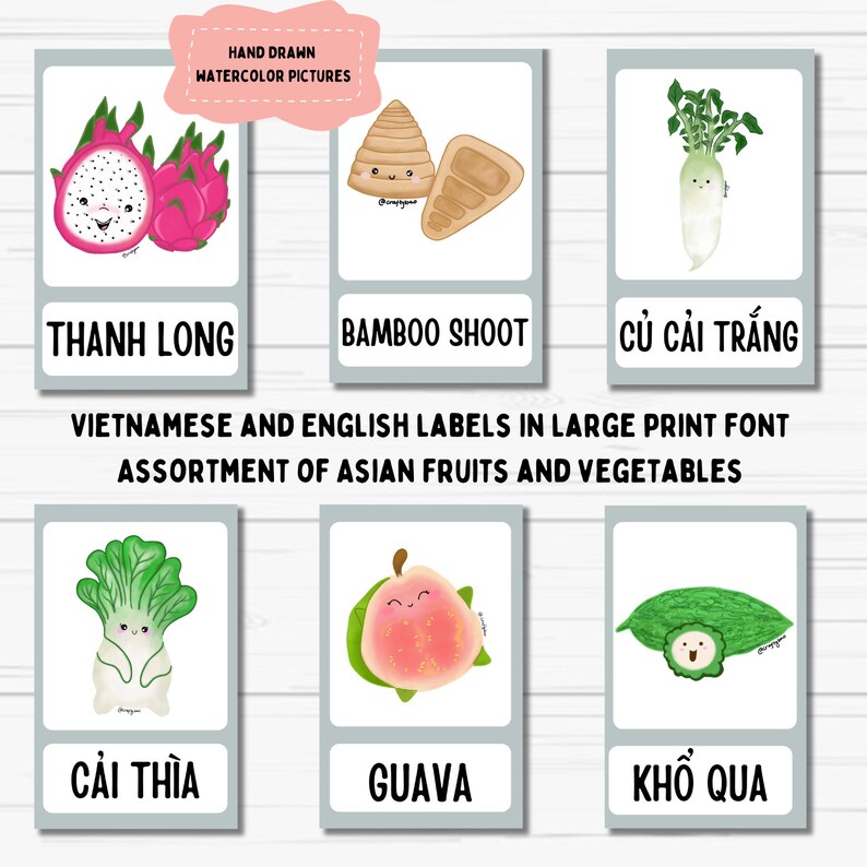 Fruits and Veggies Bilingual Flash Card Set 68 Cards English ...