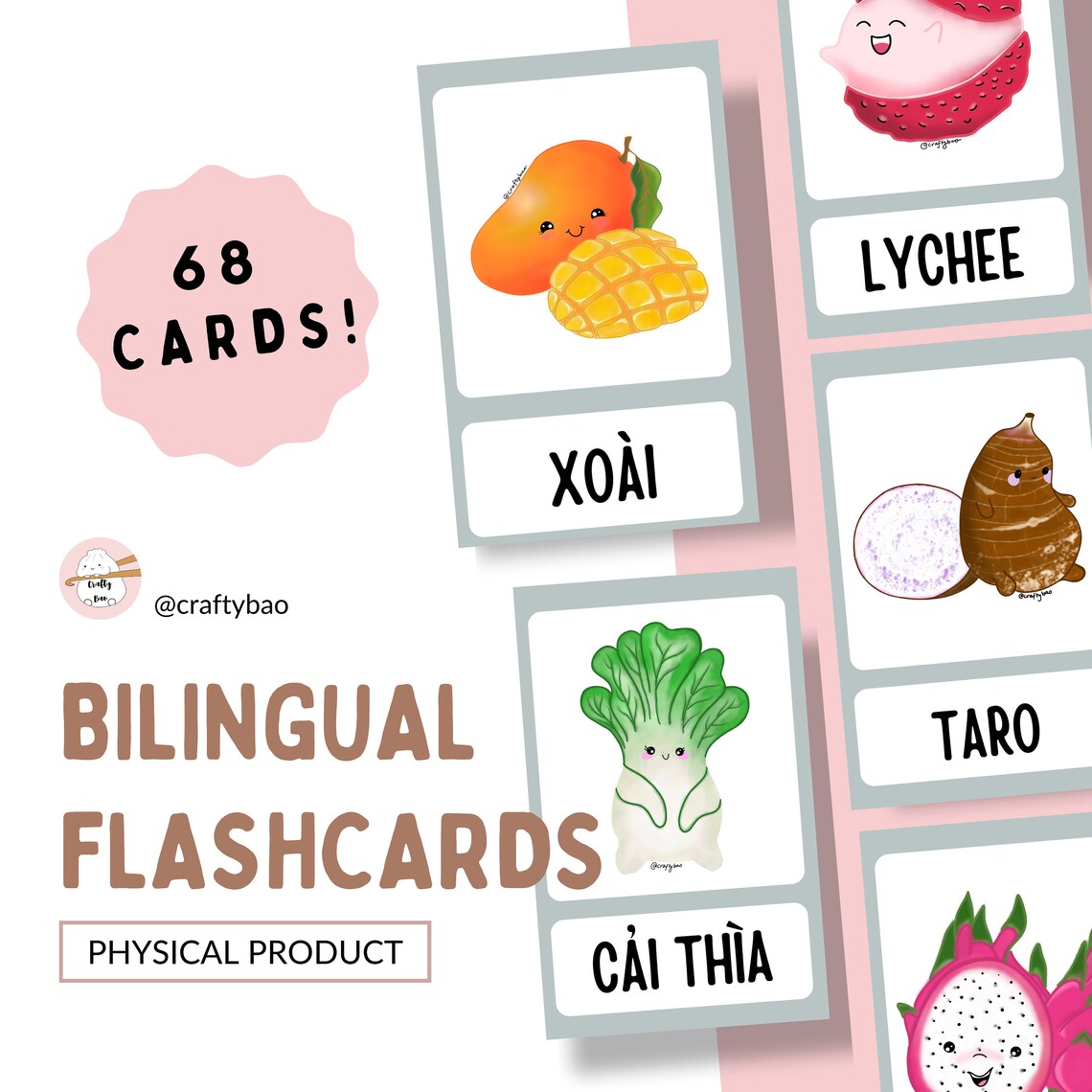 Fruits and Veggies Bilingual Flash Card Set 68 Cards English ...