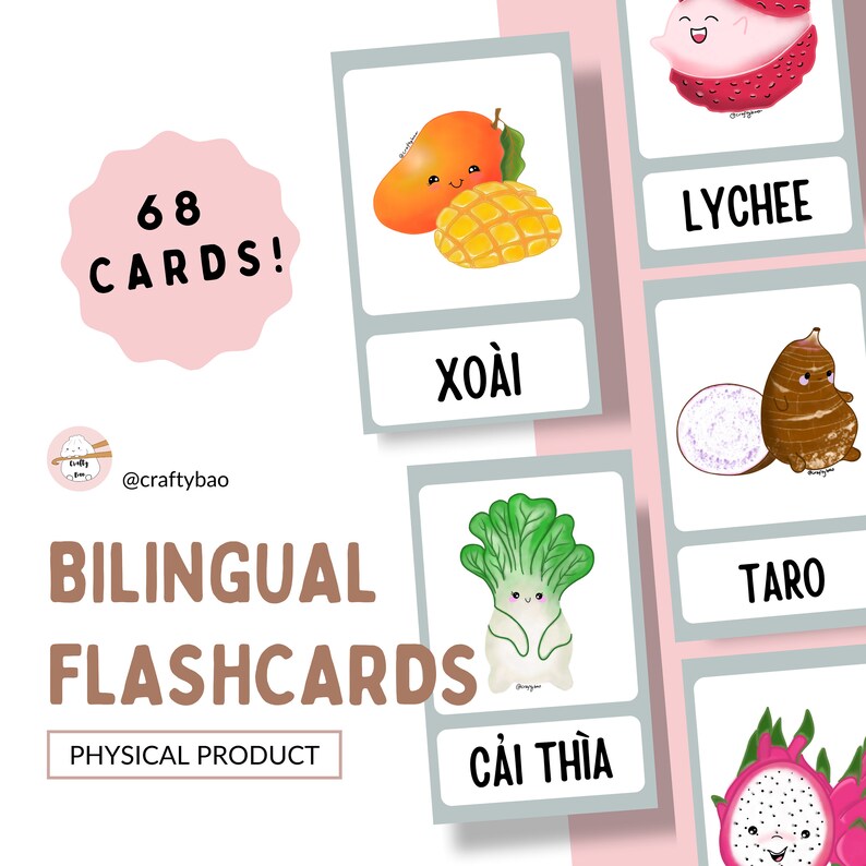 Fruits and Veggies Bilingual Flash Card Set 68 Cards English ...